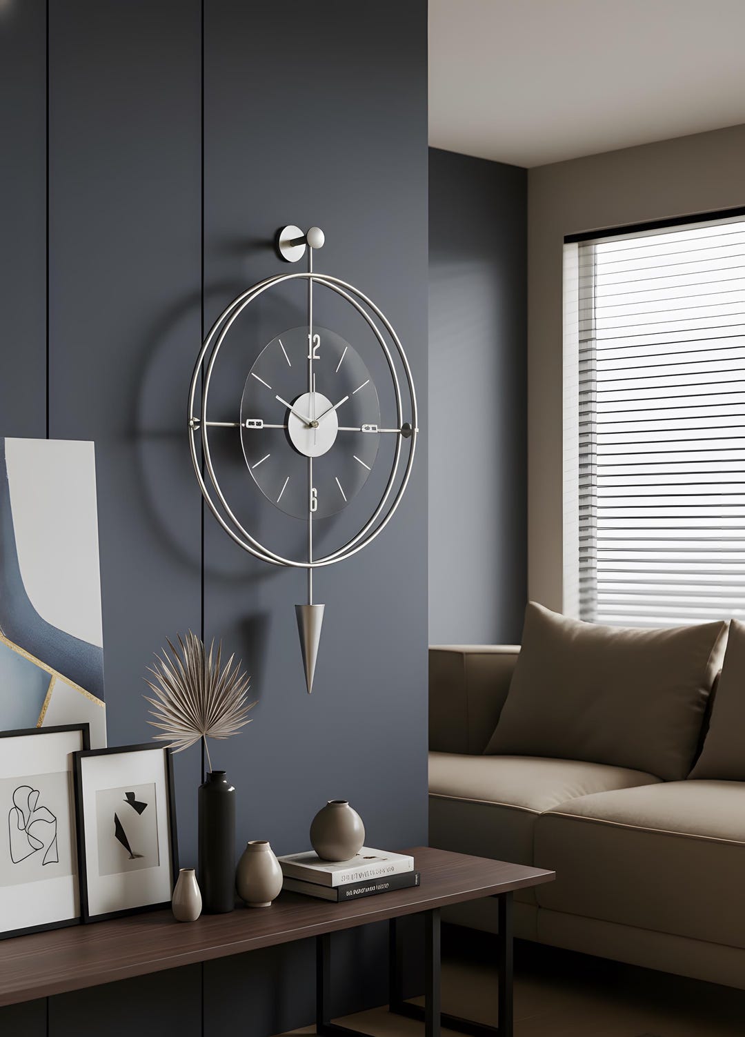 Metal Wall Clock Large, Silver Modern Spiral, Unique Oversized ...