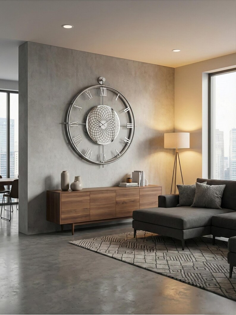 Large Metal Wall Clock – Modern Silver LED Silent Clock, Handmade Art ...