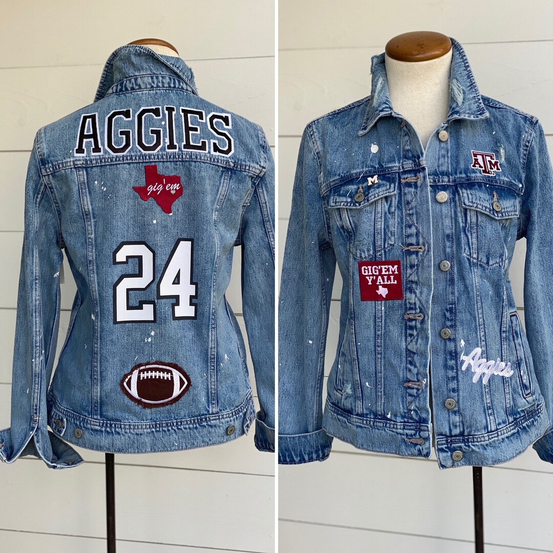 Collegiate Team Jacket | AGGIES | Texas A&M | Custom Jean Jacket ...