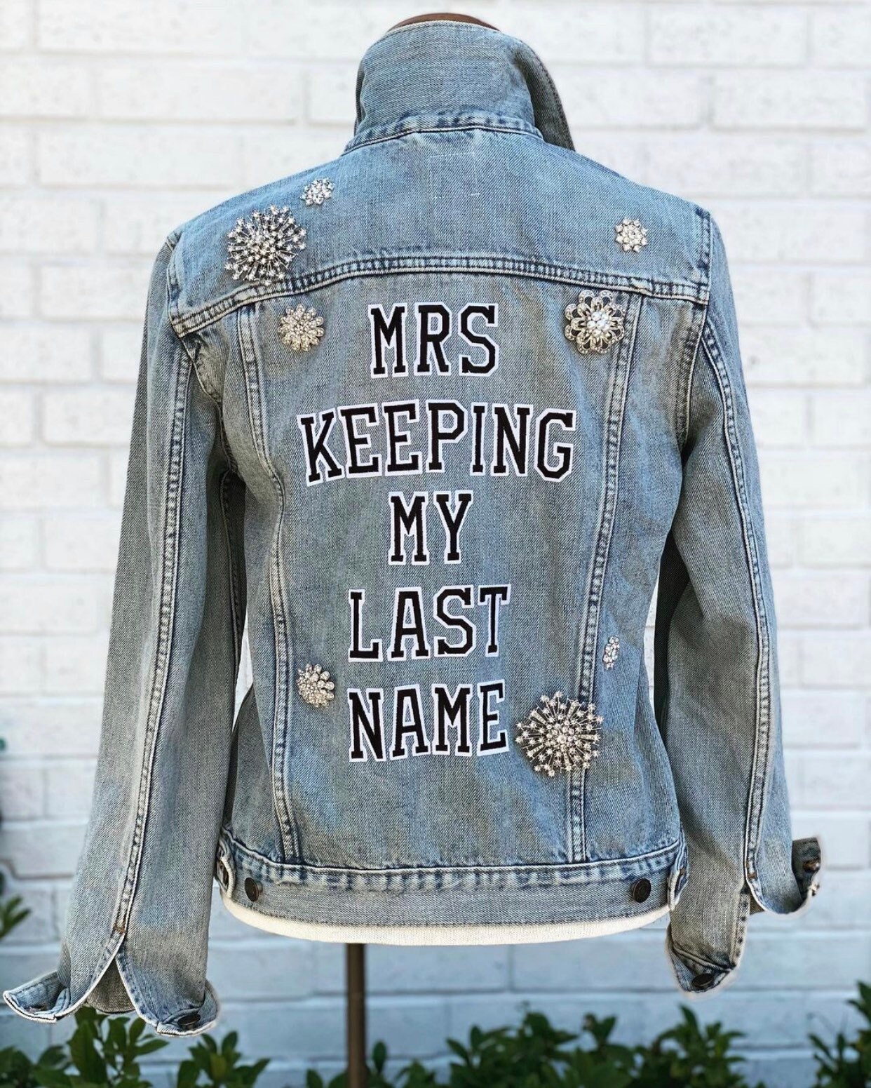 Custom Jean Denim Jacket With Rhinestones Wifey Bride | Etsy