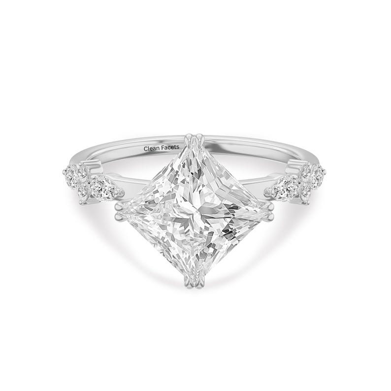 Kite Set Princess Cut Lab Grown Diamond Engagement Ring: 14K Gold Side ...