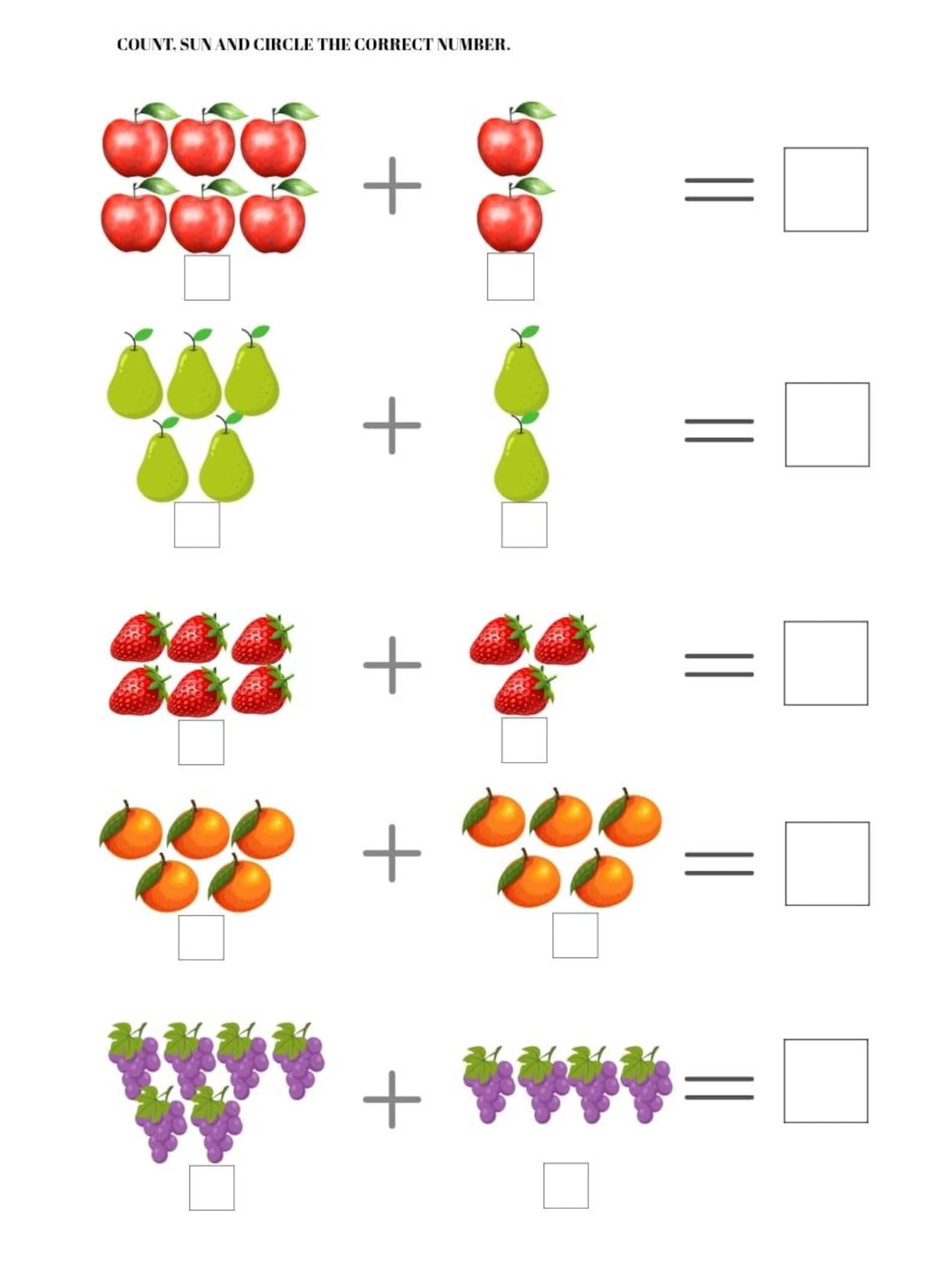Addition Worksheets With Pictures | Preschool Math Printable | Counting ...
