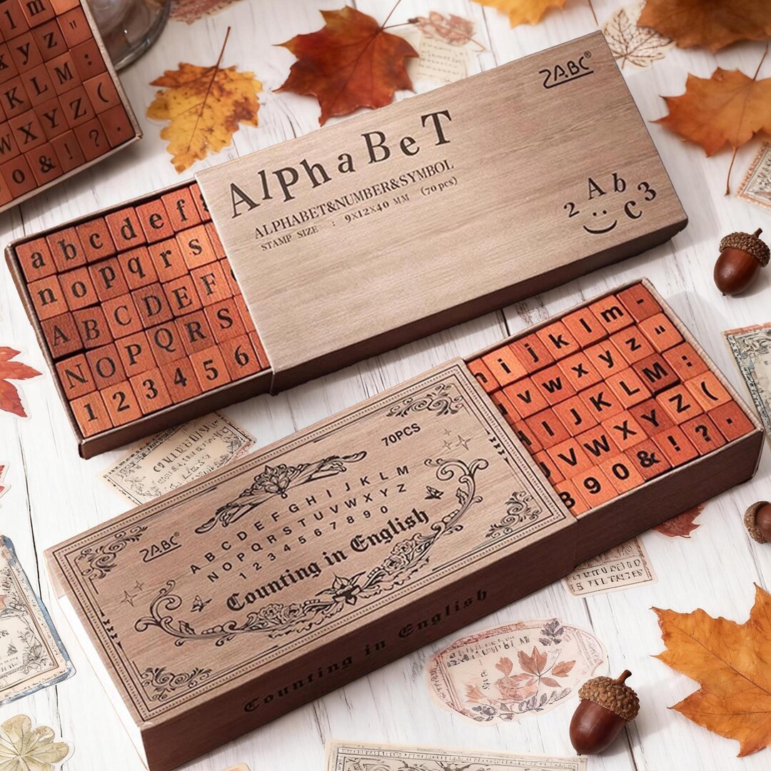 Alphabet/ Number Stamps: Wooden Letter Stamp Set, 15 Colors Inkpads ...