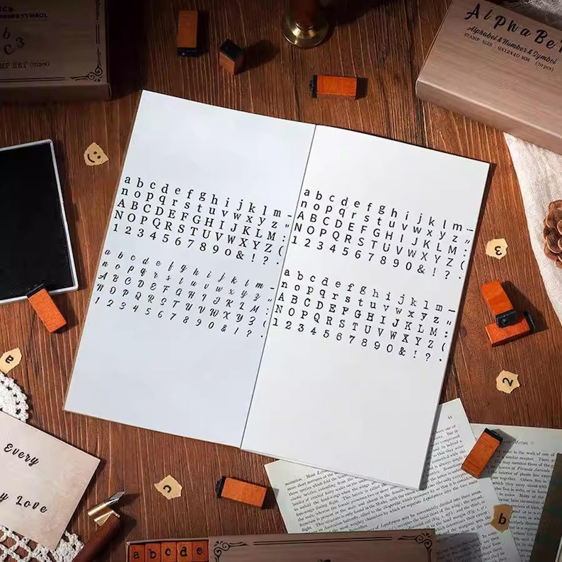 Handwriting Font Stamp Set: Alphabet Wooden Seals, Ink Pads - Etsy