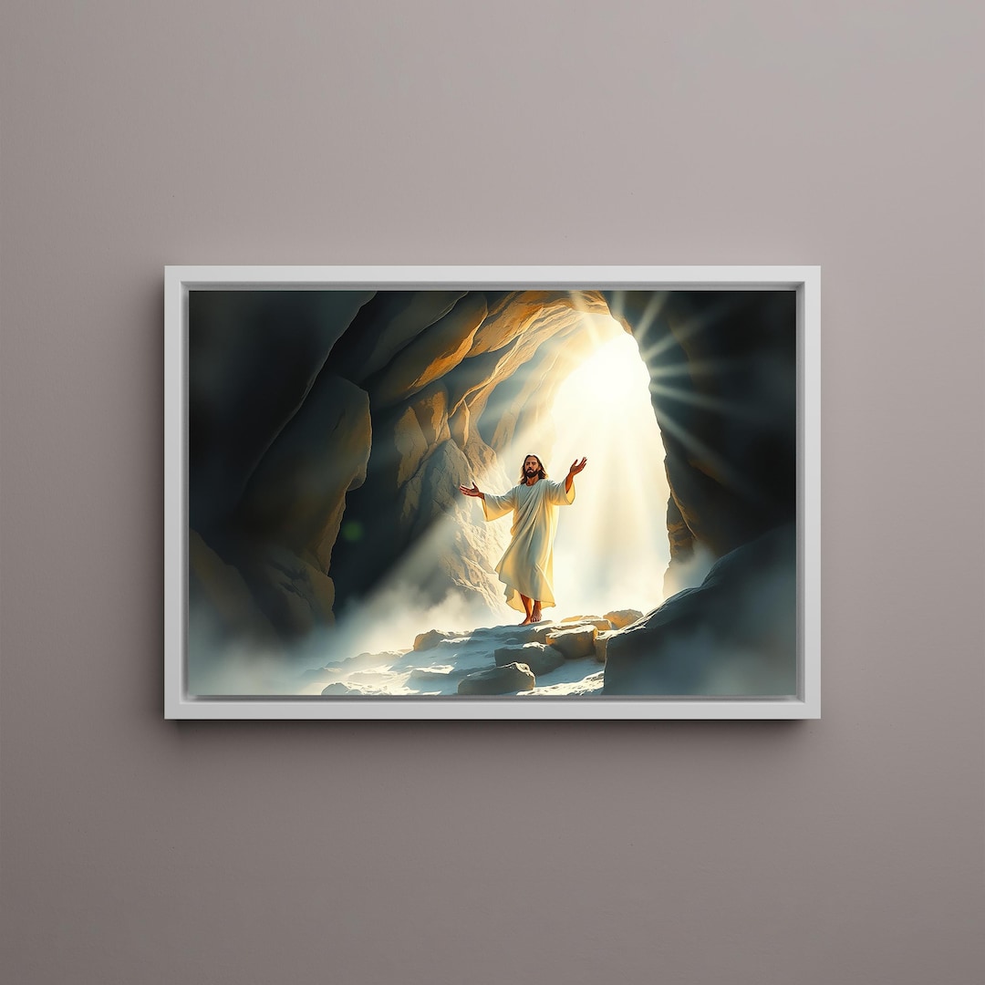 Resurrected Jesus Emerging From Tomb Canvas Wall Art | Christian Faith ...