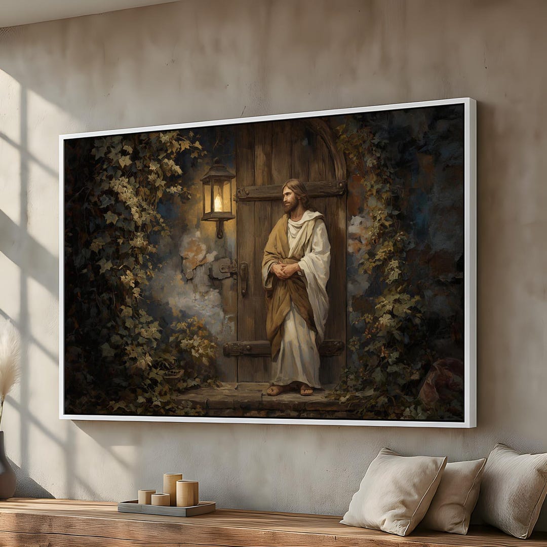 Behold I Stand and Knock Portrait | Jesus at the Door Wall Art ...