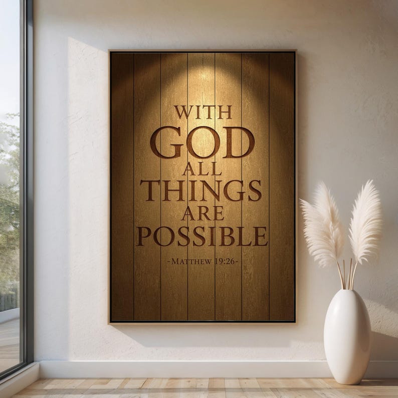 With God All Things Are Possible Scripture Canvas Wall Art | Rustic ...
