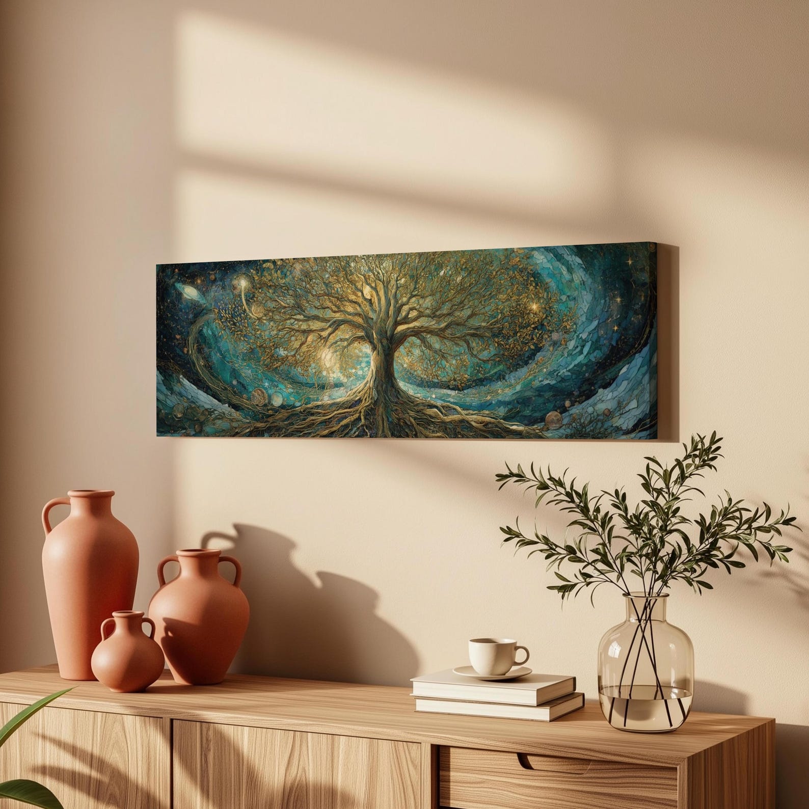 Panoramic Tree of Life Canvas Wall Art | Cosmic Fantasy Nature Artwork ...
