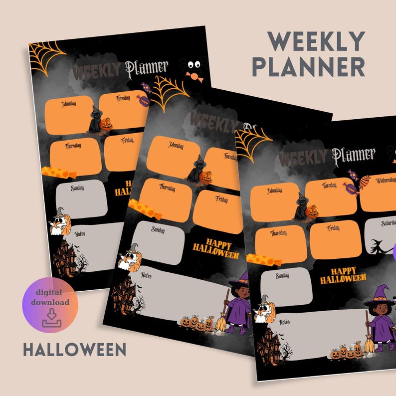 Halloween Weekly Planner: Printable Single Page (digital Download) - Etsy
