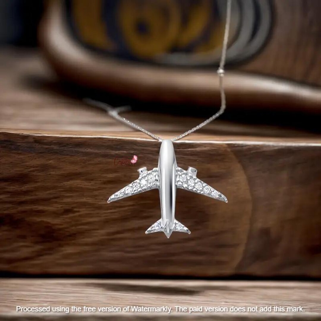 2.10ct Round Cut Diamond Aeroplan Shape Pendant | Solid Gold Plane ...