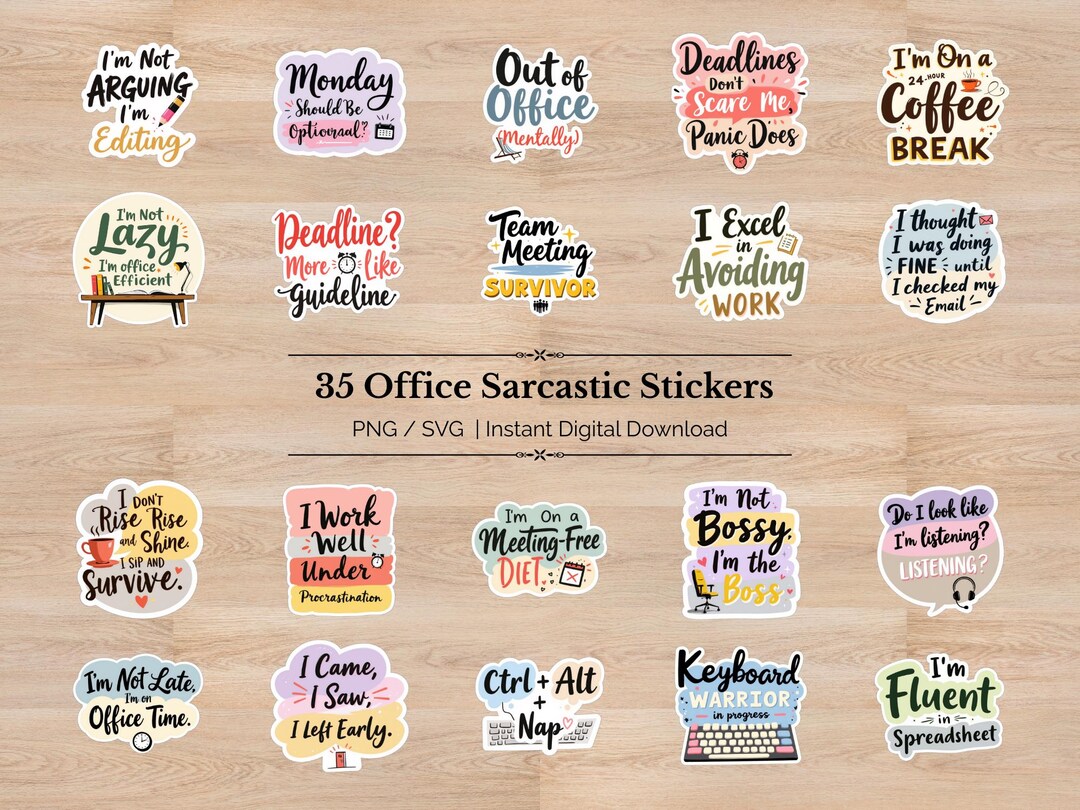 35 Office Sarcastic Stickers | Funny Work Quotes Bundle | Office Humor ...