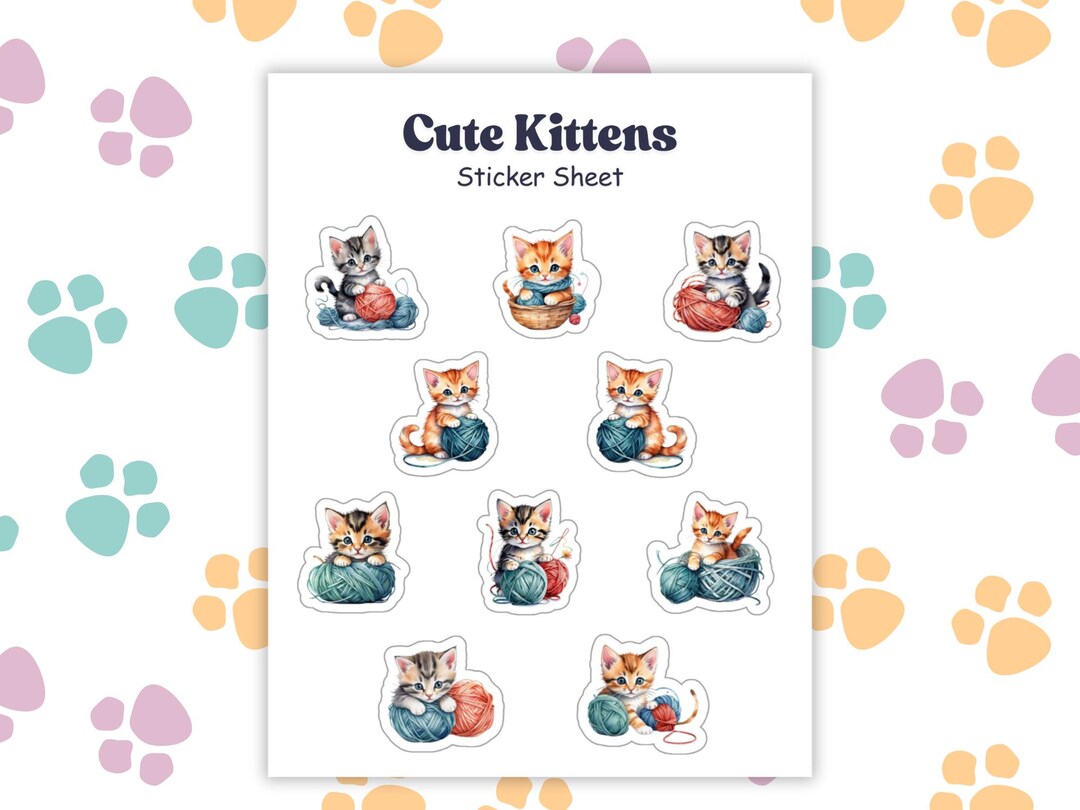 10 Cute Kittens Stickers | Printable Cat Stickers | Adorable Kitten ...