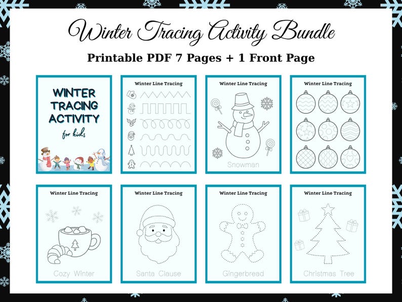 Winter Tracing Worksheets for Kids | 8 Printable Pages | Preschool ...