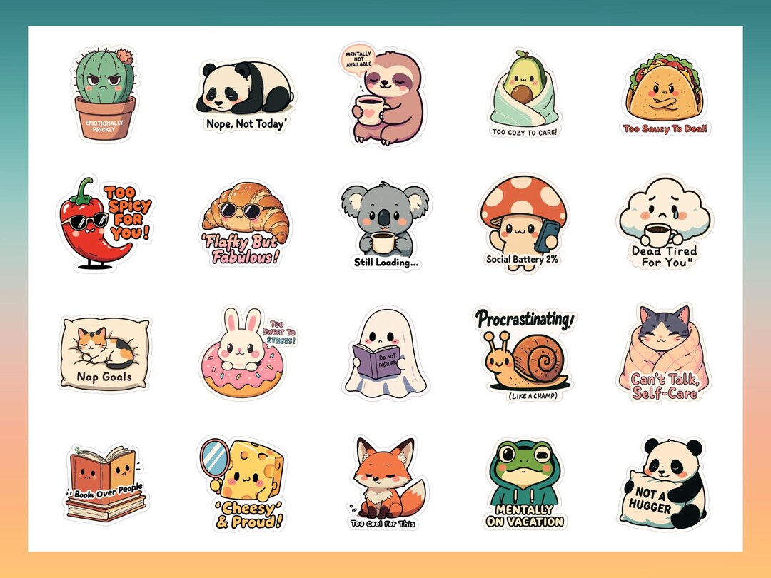 20 Sarcastic Cute Stickers PNG and SVG | Funny Sassy Kawaii Stickers ...