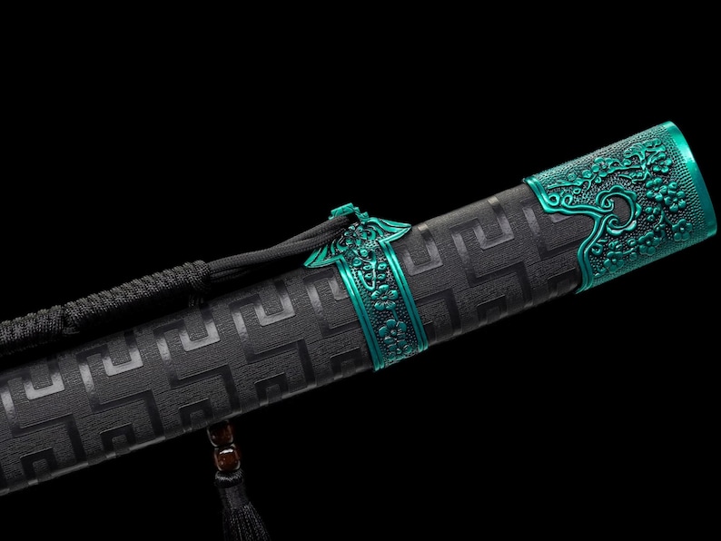 Emerald Bloom Sword: Ornate Teal Guard and Iridescent Blue/purple Blade ...
