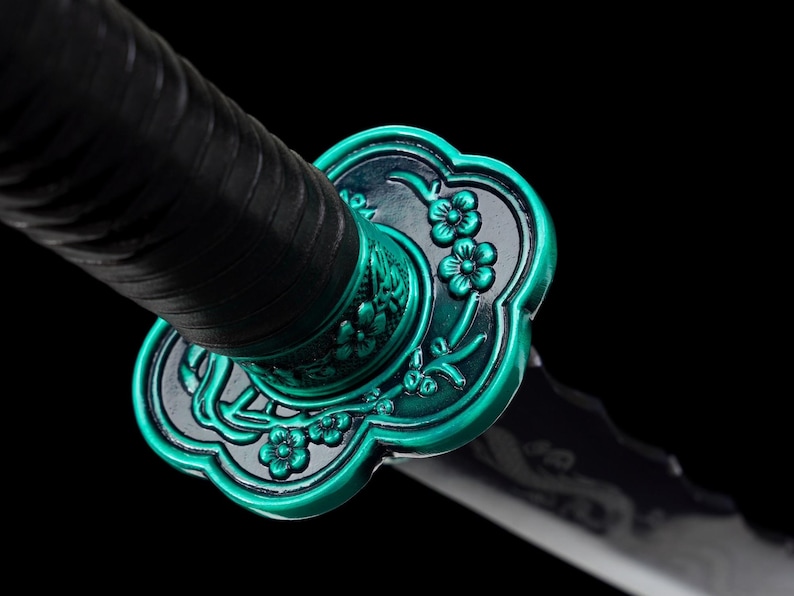 Emerald Bloom Sword: Ornate Teal Guard and Iridescent Blue/purple Blade ...