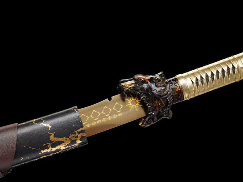 Handcrafted Golden Dragon Katana: Gold Blade, Black Marble Scabbard - Etsy