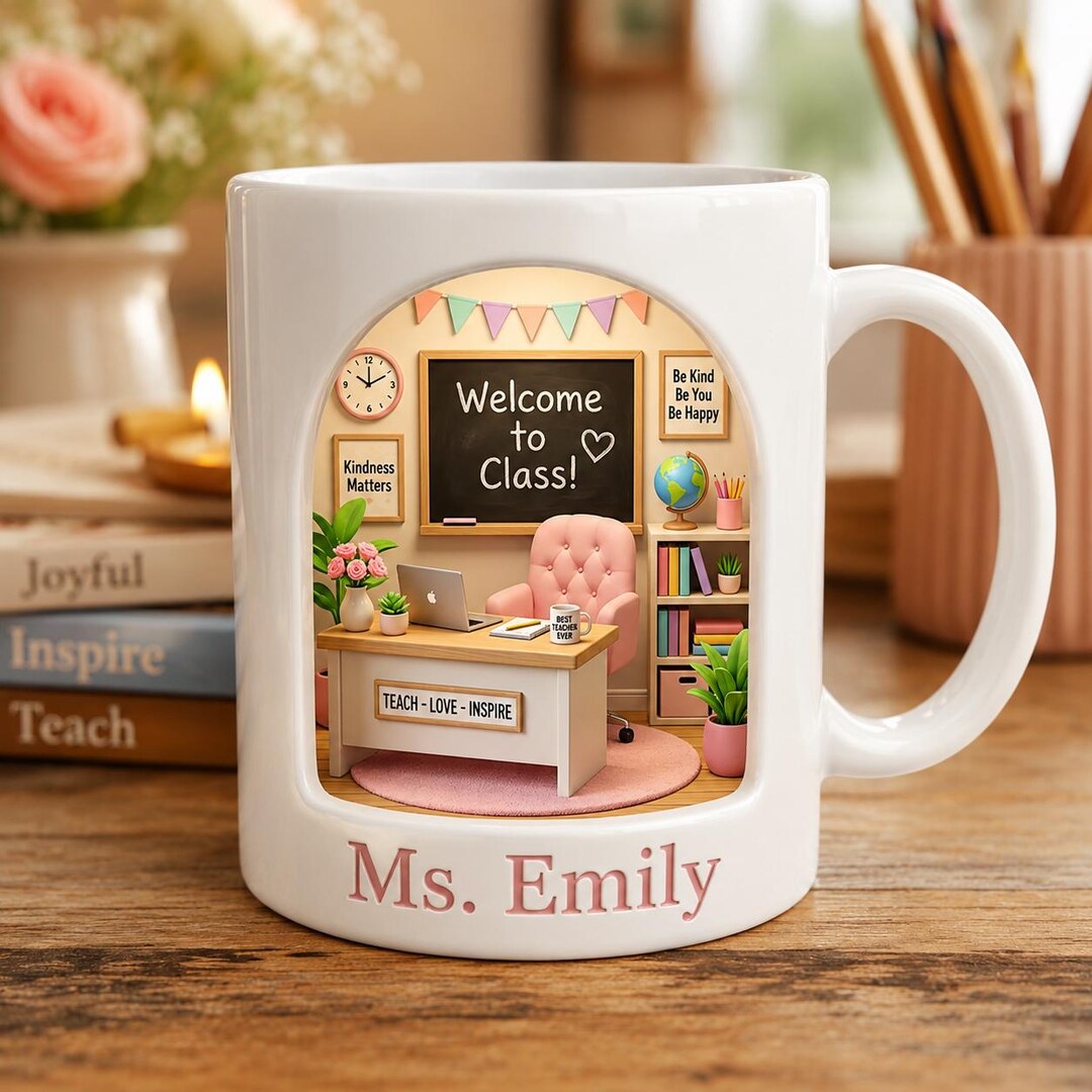 Personalized Teacher Mug, Custom Teacher Coffee Cup, Classroom Mug With ...