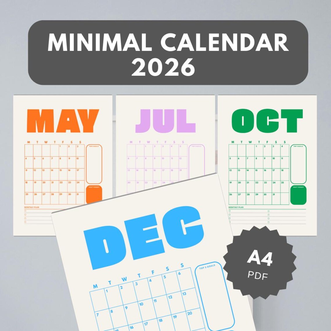 Calendário imprimível de 2026 | Download em PDF | Metas e planejamento ...