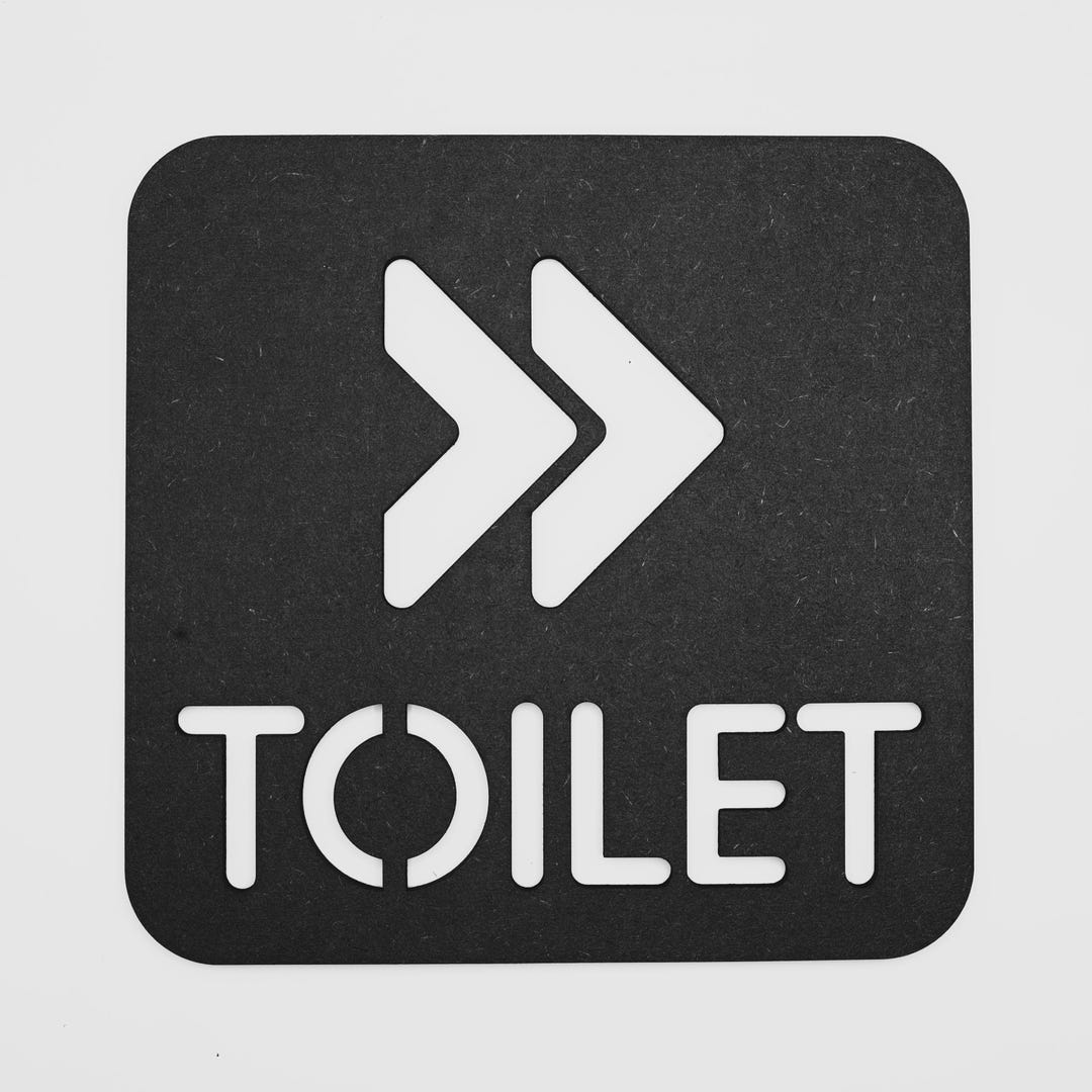 Toilet Direction Sign – Right Arrow Wayfinding Plaque – Black 14.5x14 ...