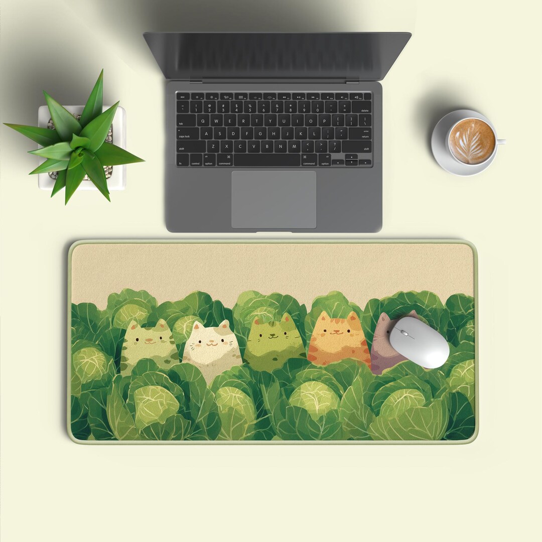 Cabbage Cats Desk Mat | Kawaii Anime Garden Mouse Pad - Etsy