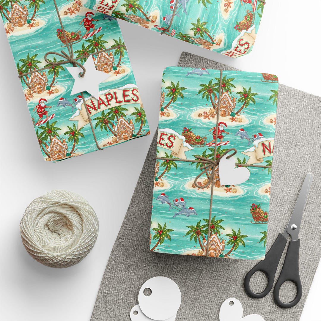Naples Vintage Travel Map Wrapping Paper | Tropical Palm Beach Pattern ...