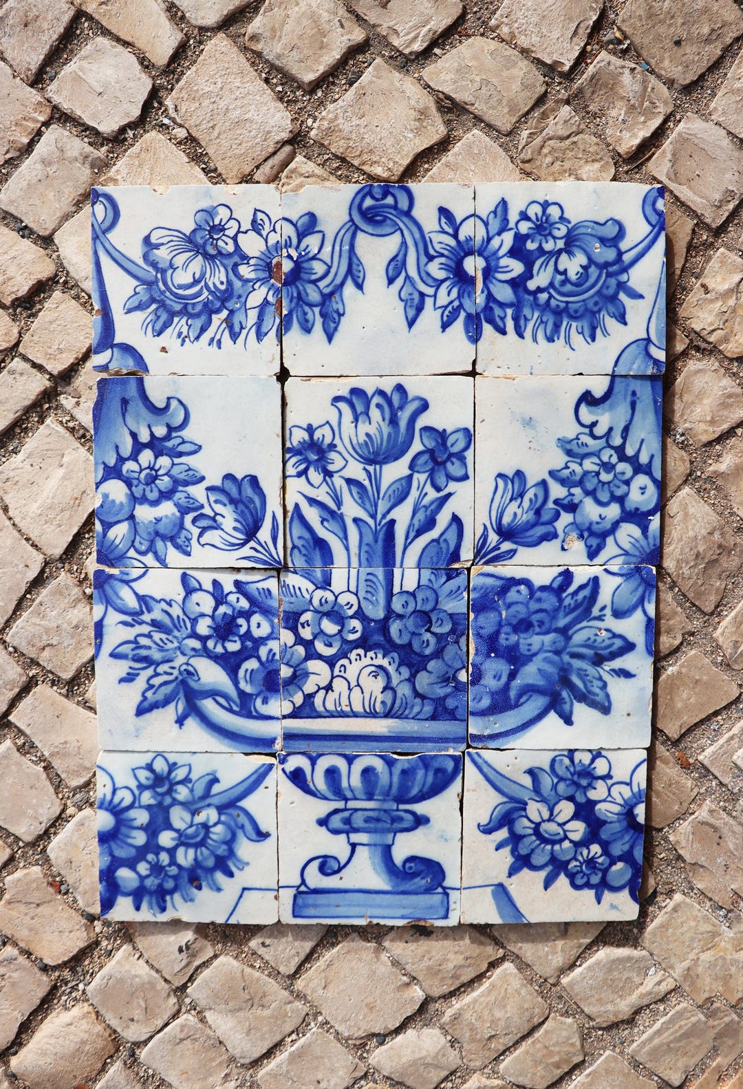 Tile Mural Panel Depicting a Vase With Rocaille Flowers, Portuguese ...