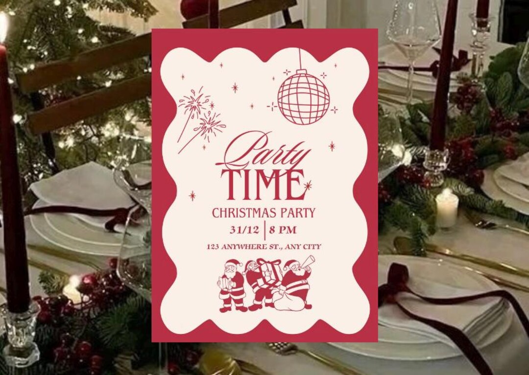 Santa Christmas Party Invitation | Red Cream Holiday Invite - Etsy