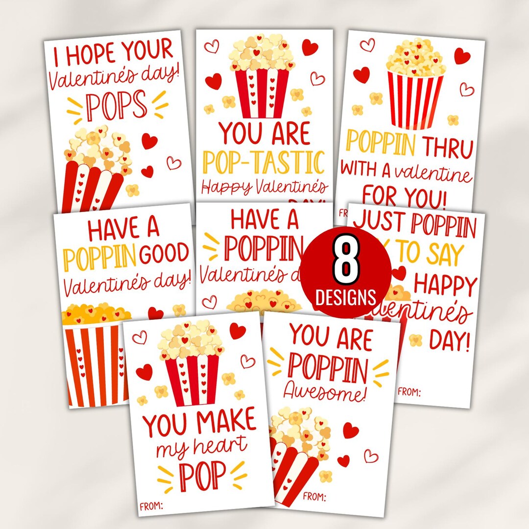 Popcorn Valentines Day Cards, Poppin Valentine Tags, Printable School ...