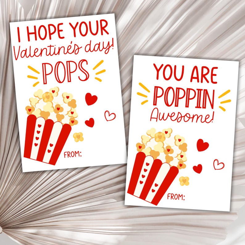 Popcorn Valentines Day Cards, Poppin Valentine Tags, Printable School ...