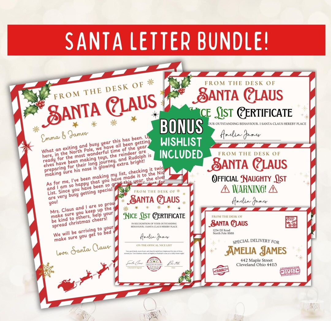 EDITABLE Letter From Santa, Nice List Certificate, Personalized Santa ...