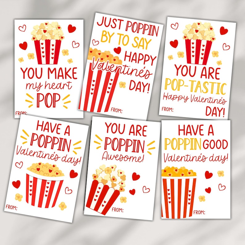 Popcorn Valentines Day Cards, Poppin Valentine Tags, Printable School ...