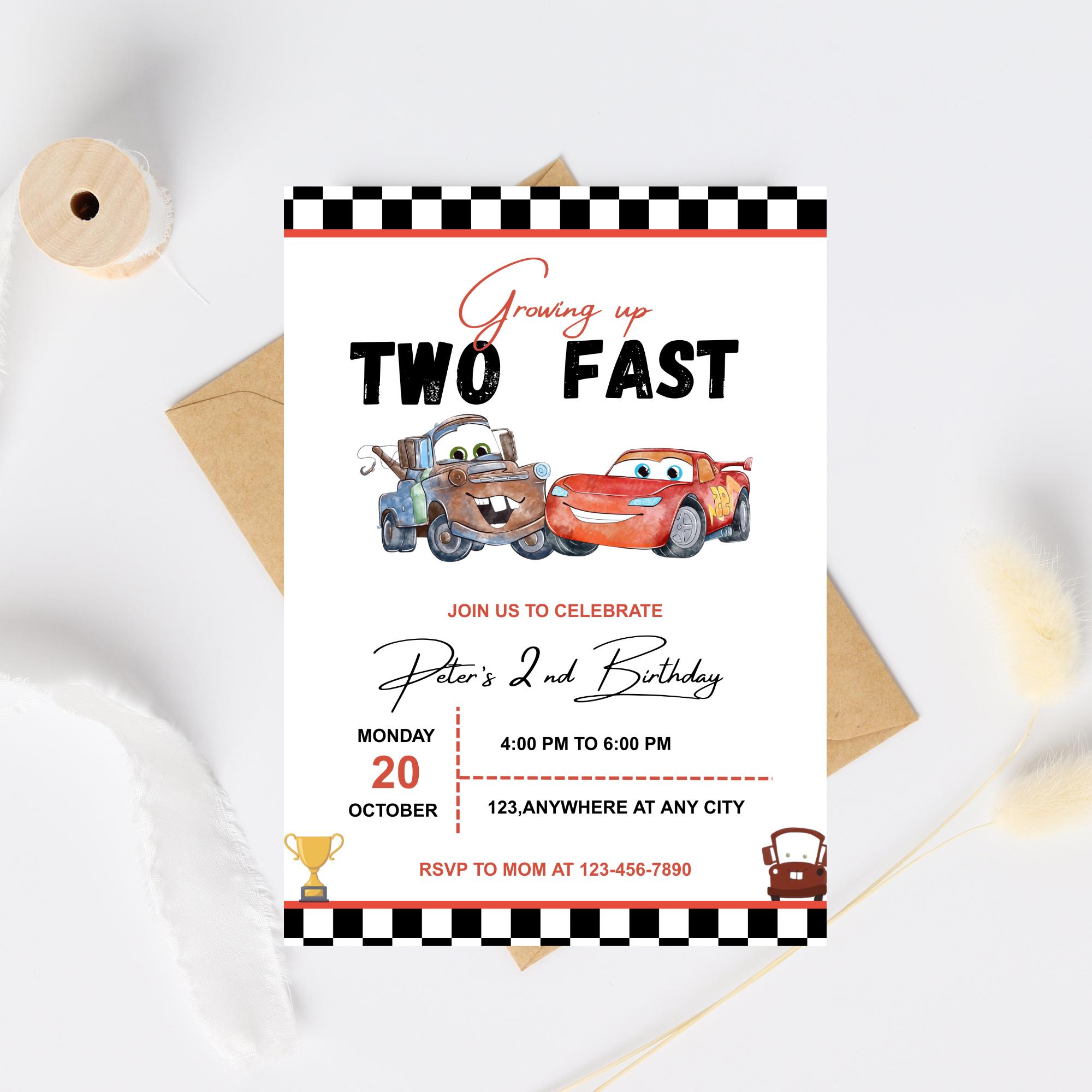 Cars 2nd Birthday Invitation, Lightning Mcqueen, Canva Editable - Etsy