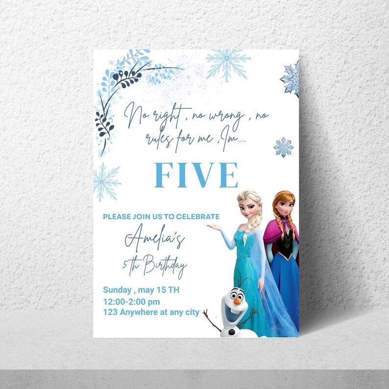Editable Frozen 5th Birthday Invitation Template, Printable Frozen Elsa ...