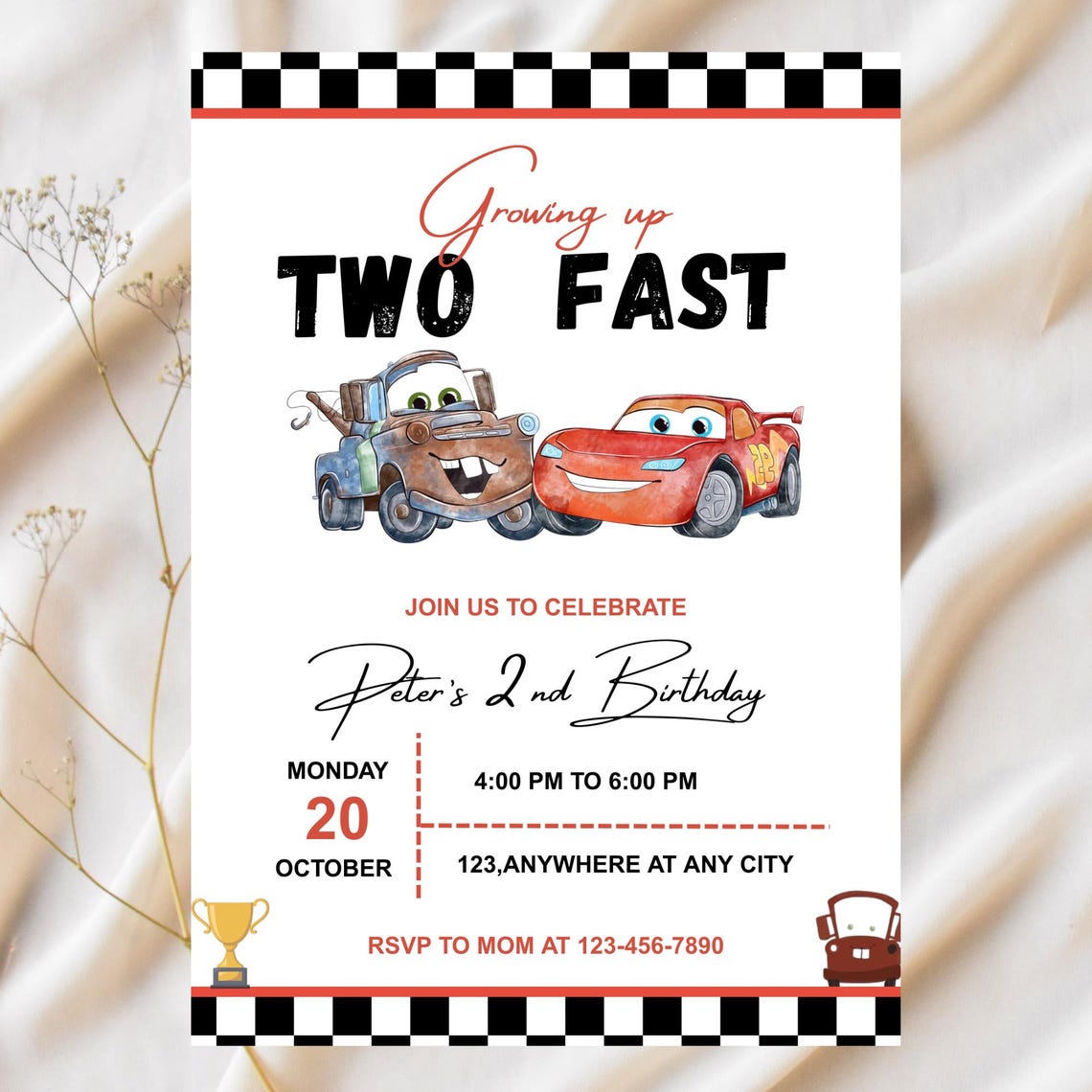Cars 2nd Birthday Invitation, Lightning Mcqueen, Canva Editable - Etsy