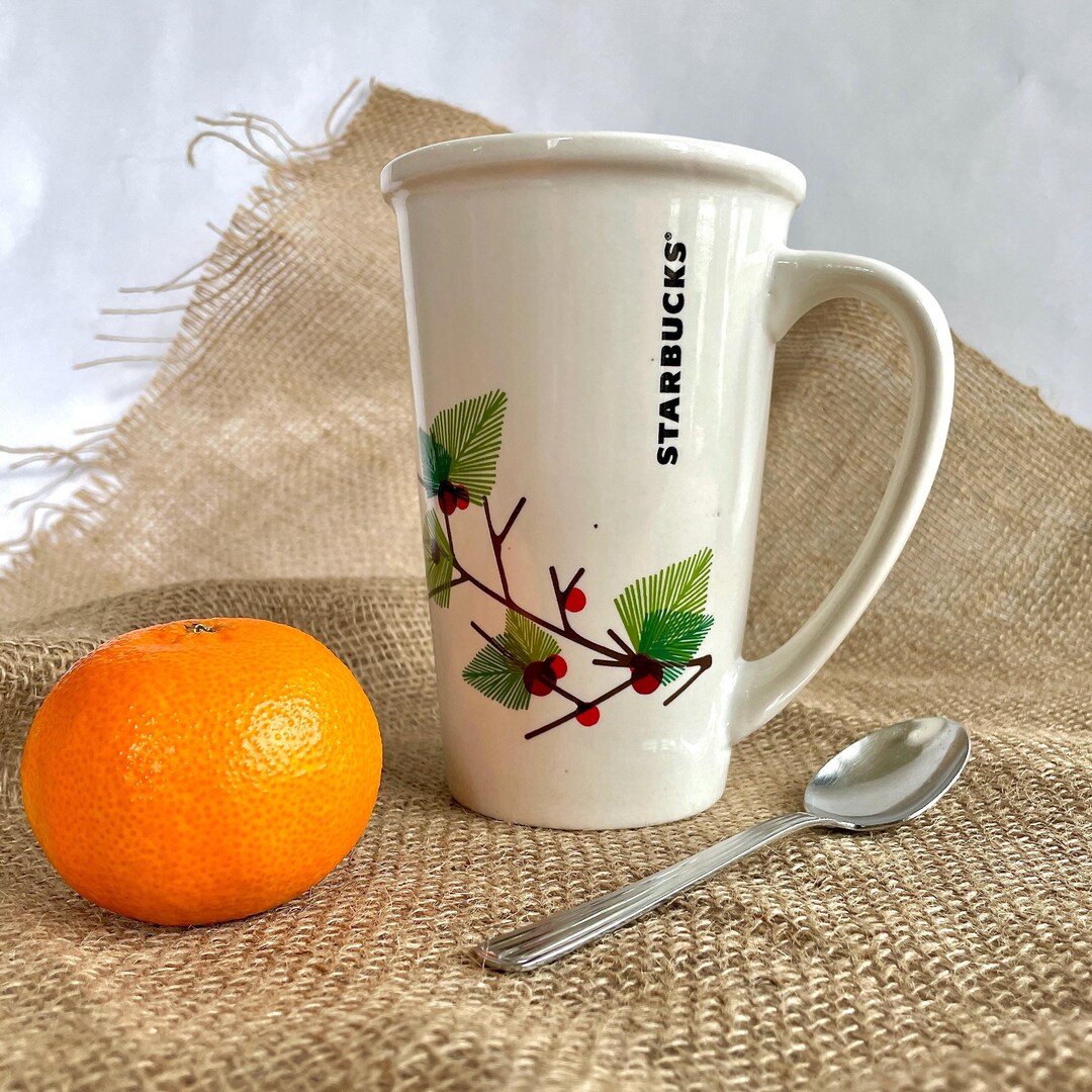 Vintage Starbucks Christmas Mug: Large Ceramic Holly Branch, Fir Tree ...