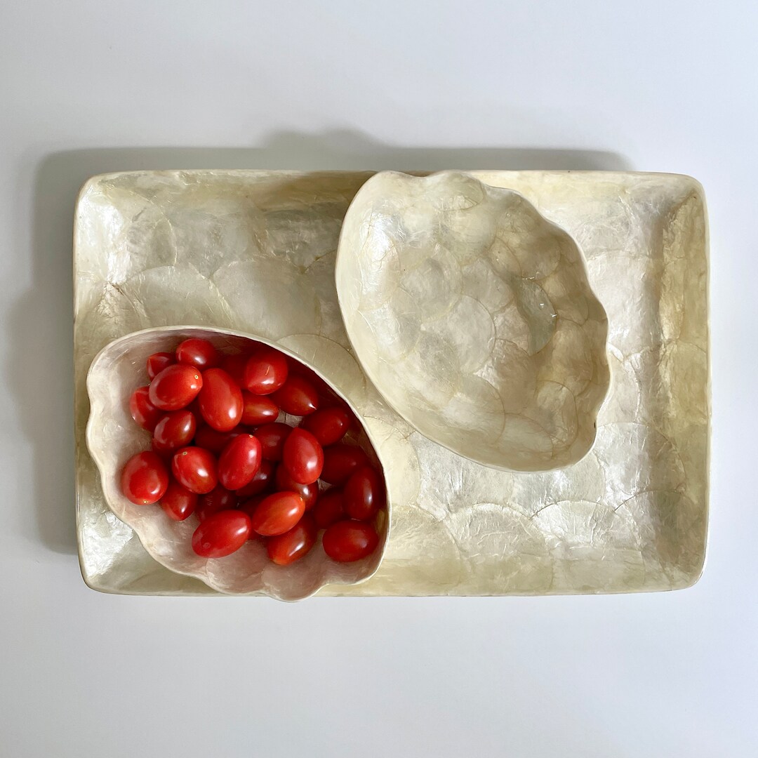 Vintage, 3 Piece Serving Set - Gump's Capiz Shell Rectangle Tray and 2 ...