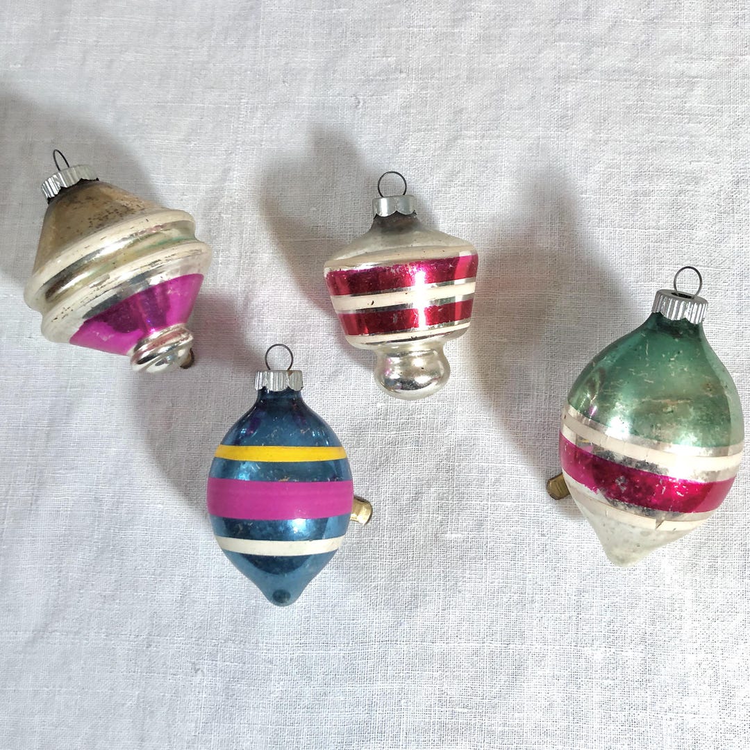 4 Chippy, Glass, Mid Century Modern Christmas Ornaments Shiny Brite ...