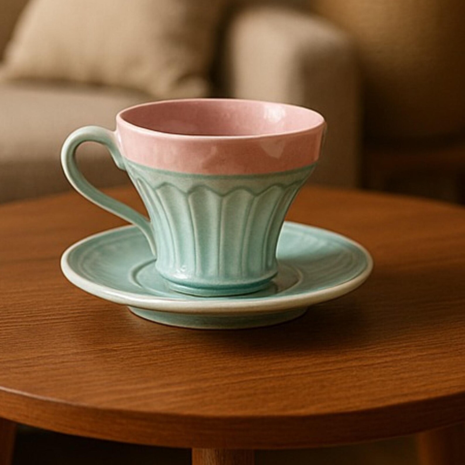 Lotus Flower Tea Mug With Saucer – Pink Cyan Crystal Glass - Etsy