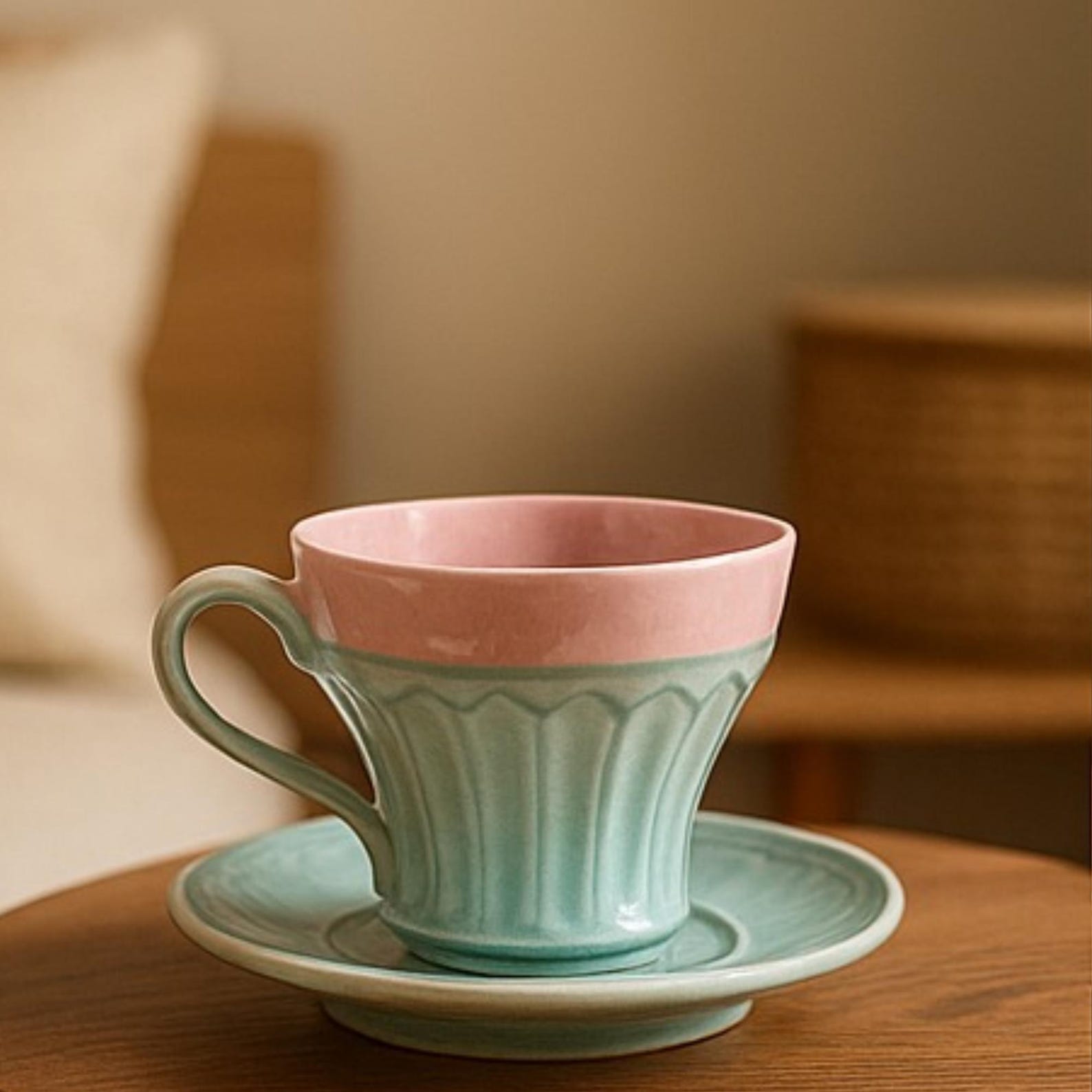 Lotus Flower Tea Mug With Saucer – Pink Cyan Crystal Glass - Etsy