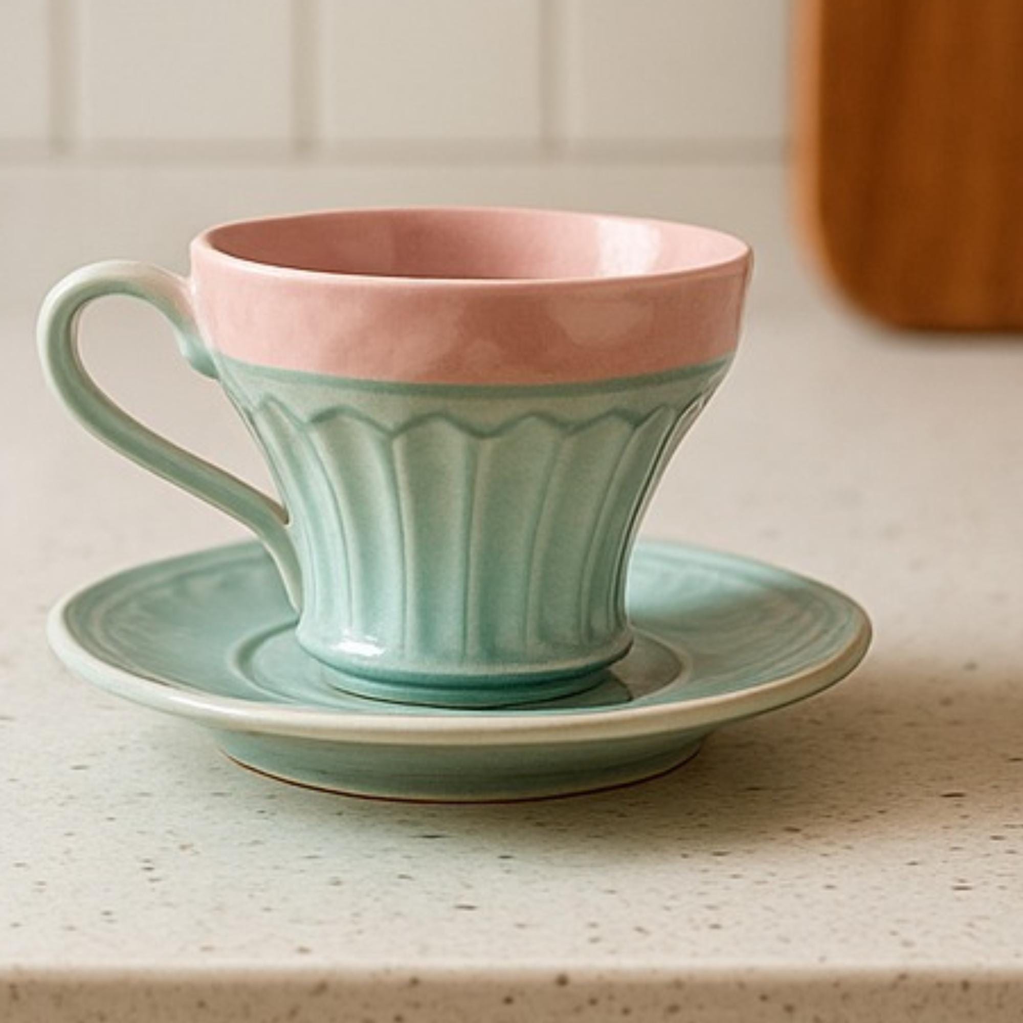 Lotus Flower Tea Mug With Saucer – Pink Cyan Crystal Glass - Etsy