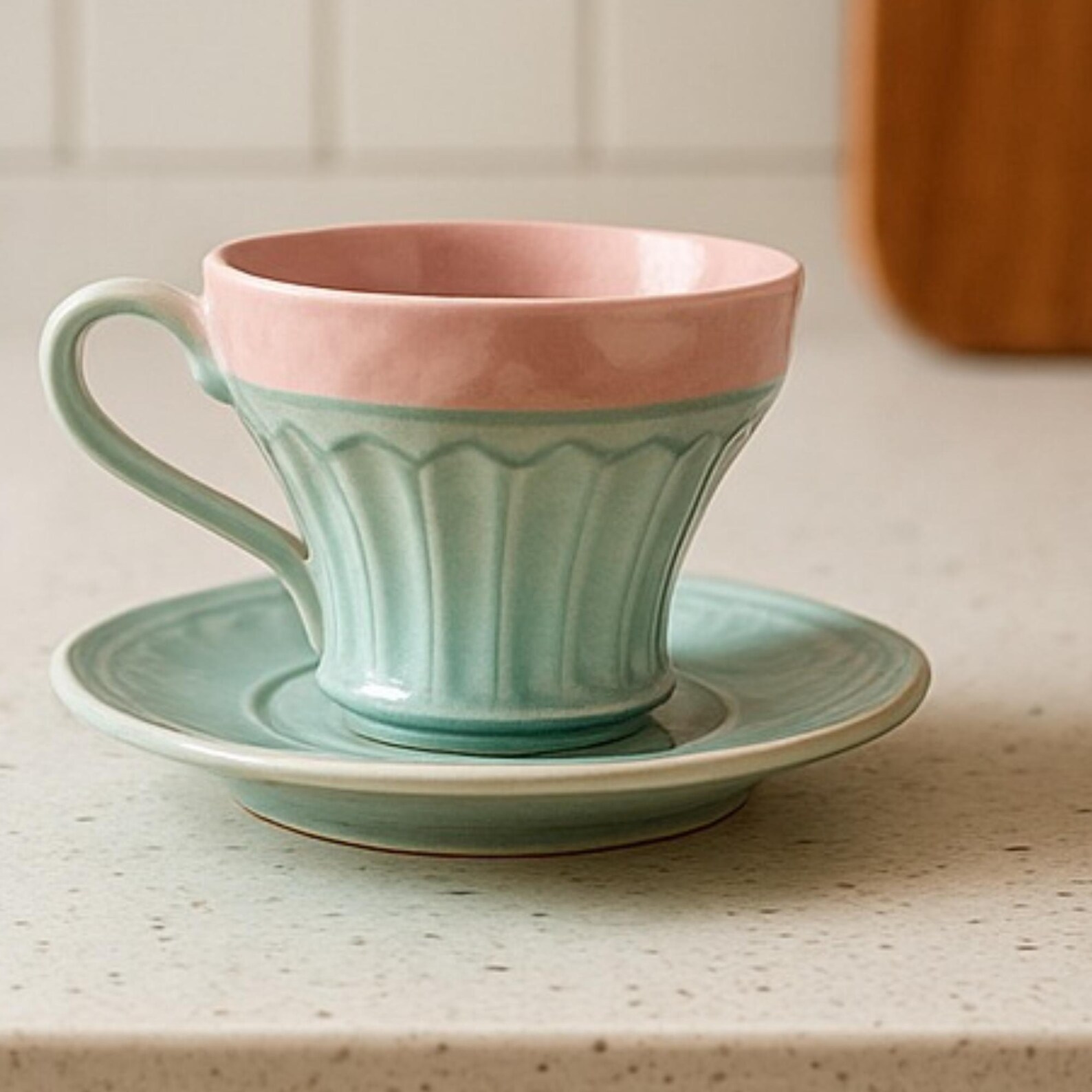 Lotus Flower Tea Mug With Saucer – Pink Cyan Crystal Glass - Etsy