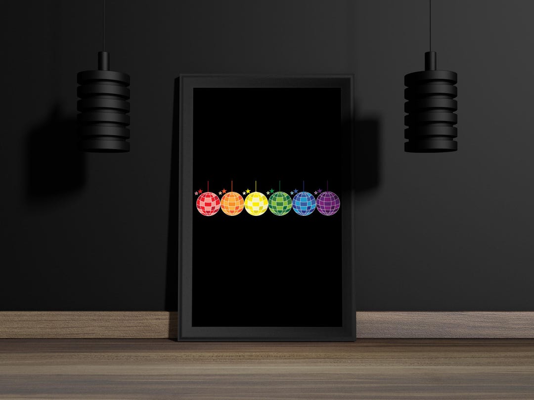Rainbow Disco Ball Print | Dark LGBTQ Party Decor | Instant Art - Etsy