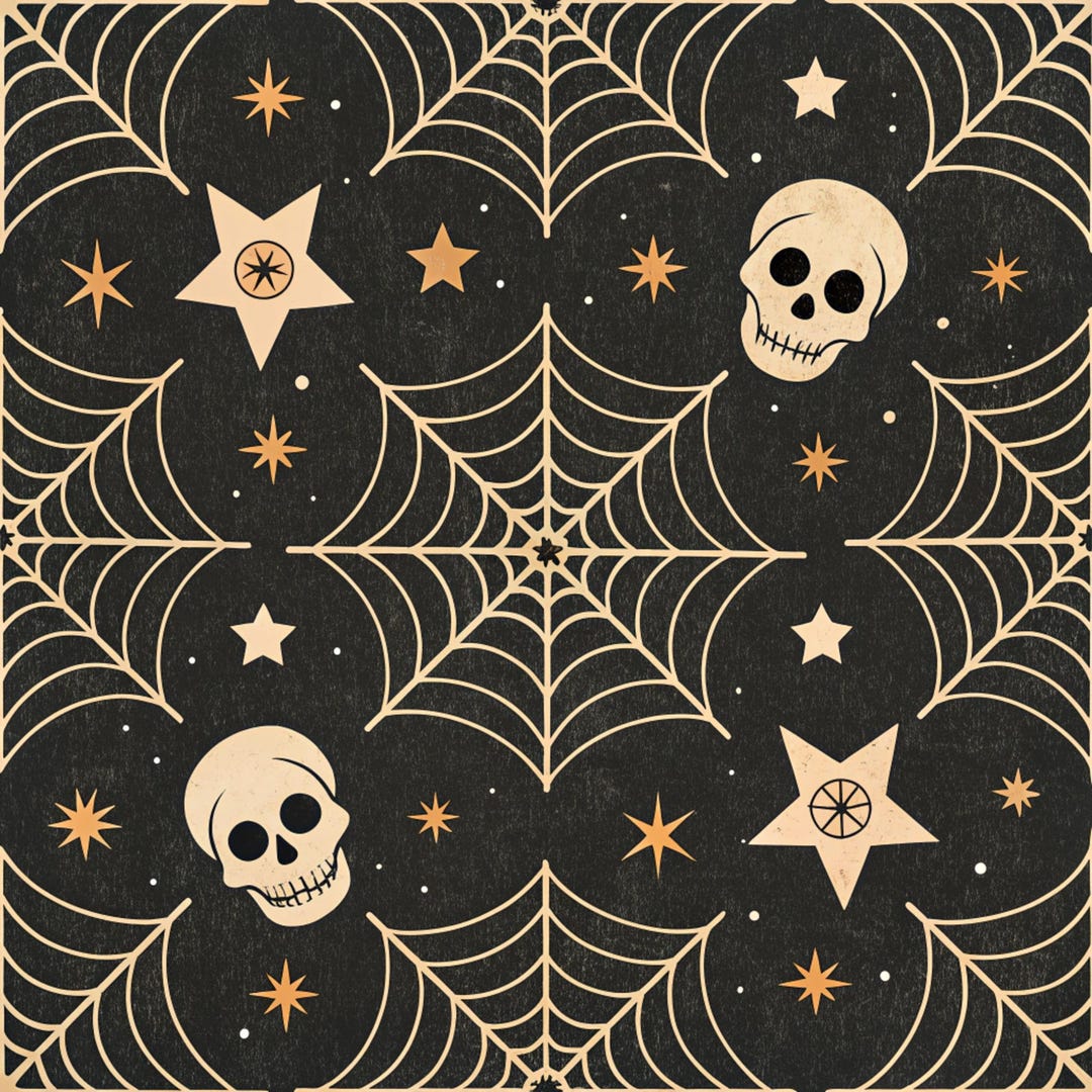 Retro Halloween Seamless Digital Paper, Vintage Spiderweb Stars Skull ...