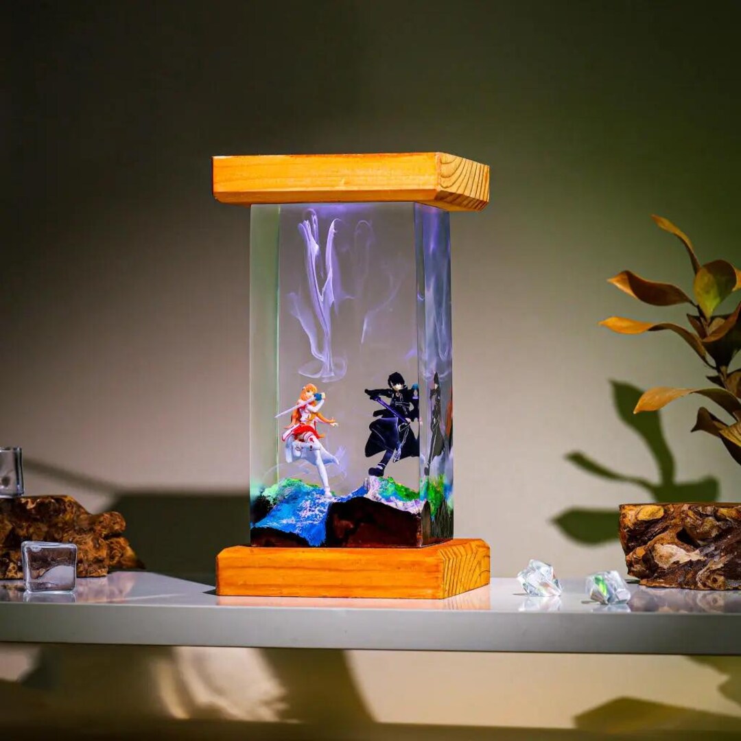 Kirito and Asuna Epoxy Resin Wood Lamp Night Light Unique Her Him Mom ...