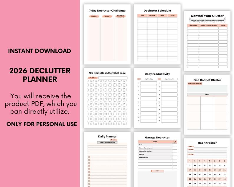 2026 Declutter Planner - Habits Tracker - Goal Planner - Cleaning ...