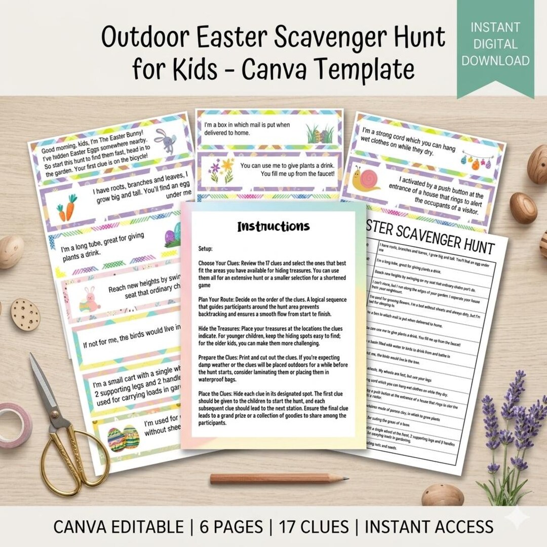 Outdoor Easter Scavenger Hunt for Kids, Printable Easter Egg Hunt Clues ...