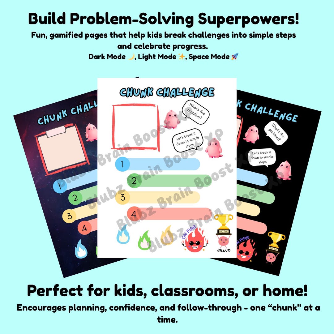 Chunk Challenge Planner for Kids | Problem Solving Worksheet | Light ...