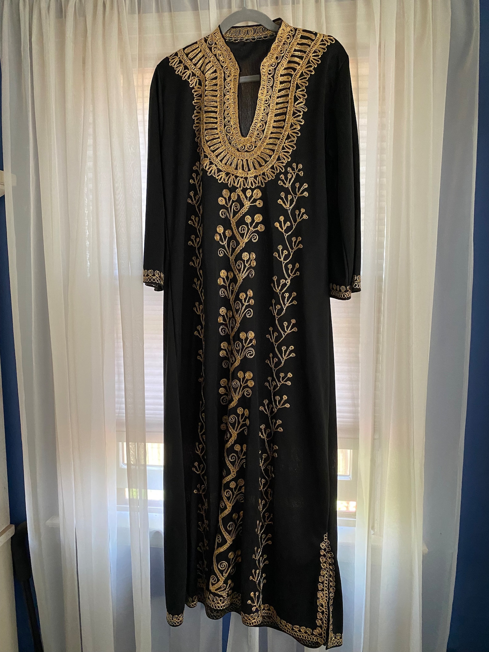 Full Length India Caftan in Green With Gold Embroidery Size S/M - Etsy
