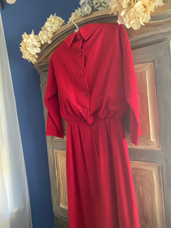 1950s Red Wool Dress with Faux Leopard Fur Accents si… - Gem